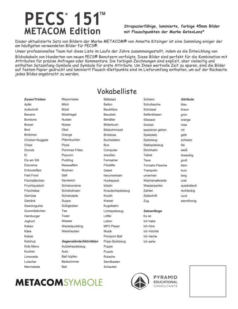 PECS 151 - gebrauchsfertige Bildersammlung mit 160 Bildern