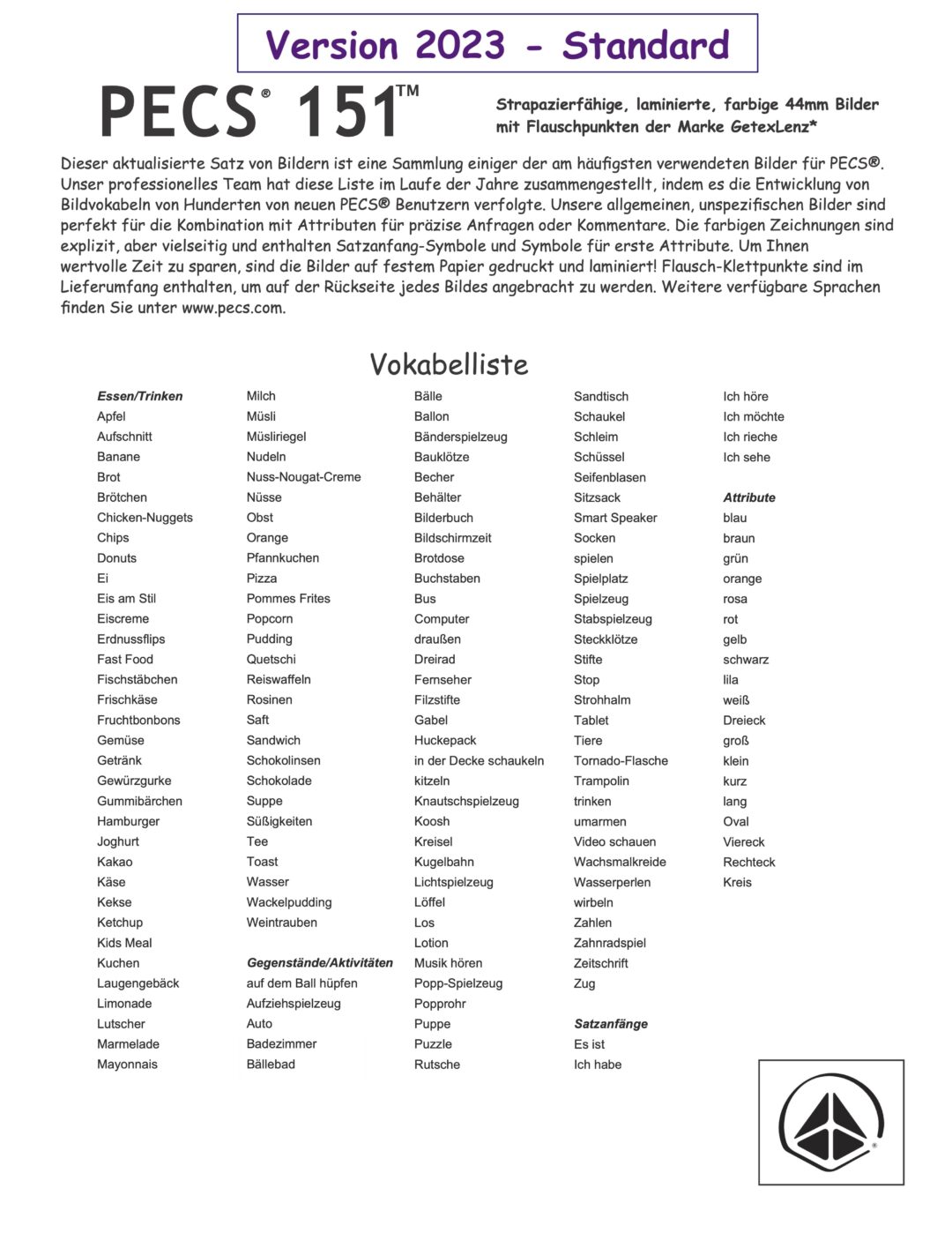 PECS 151 - gebrauchsfertige Bildersammlung mit 160 Bildern